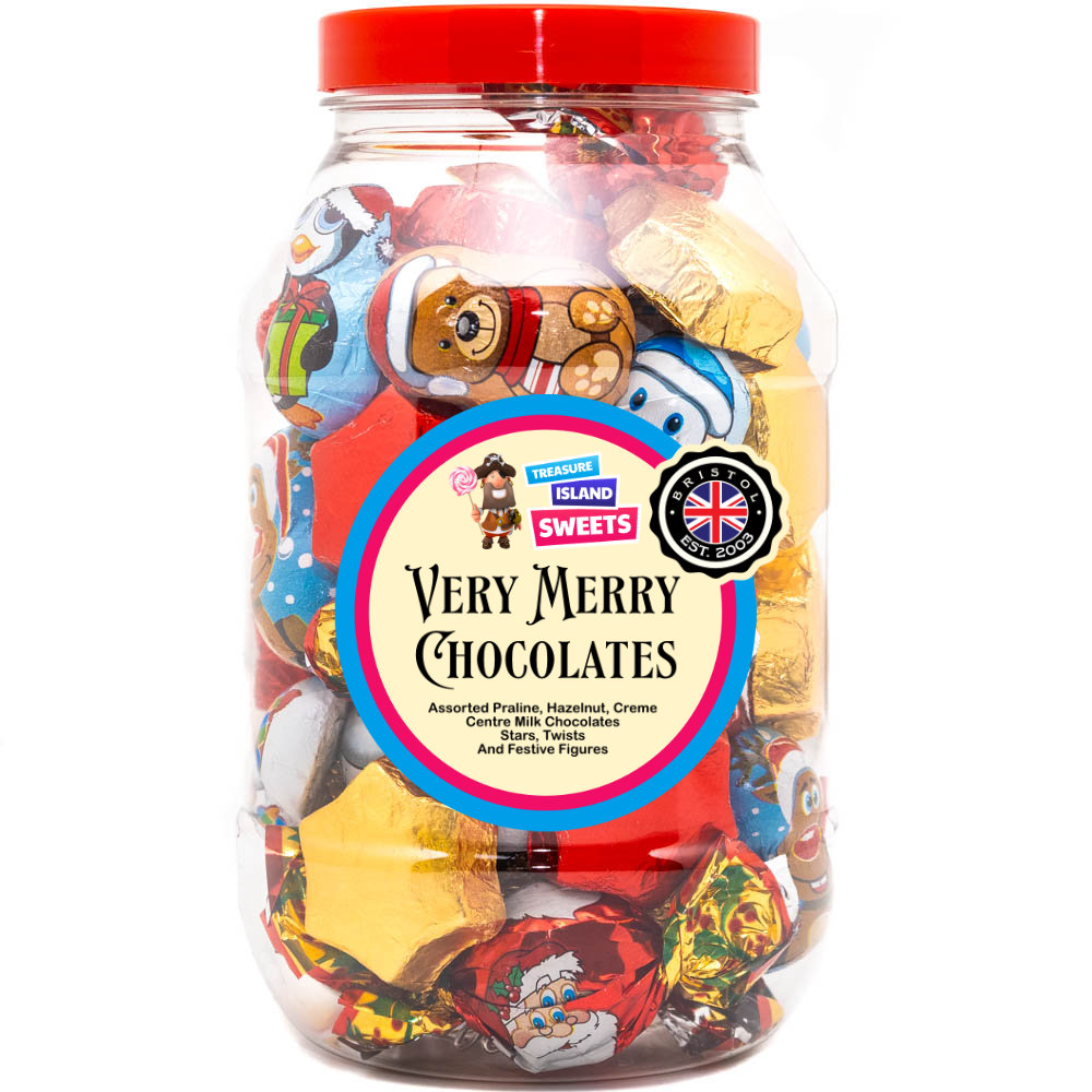 Very Merry Chocolates - Nostalgic Sweet Jar - treasureislandsweets.co.uk