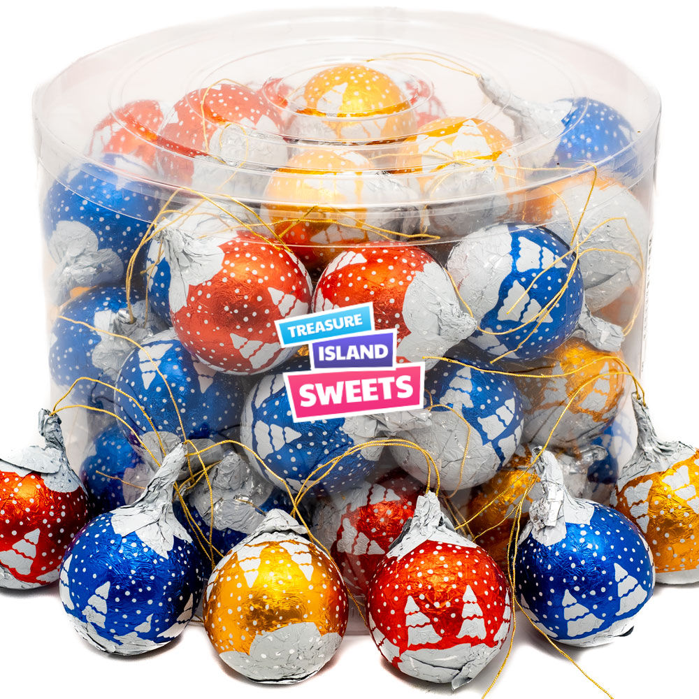 Chocolate Tree Decoration Baubles Pack of Ten - treasureislandsweets.co.uk