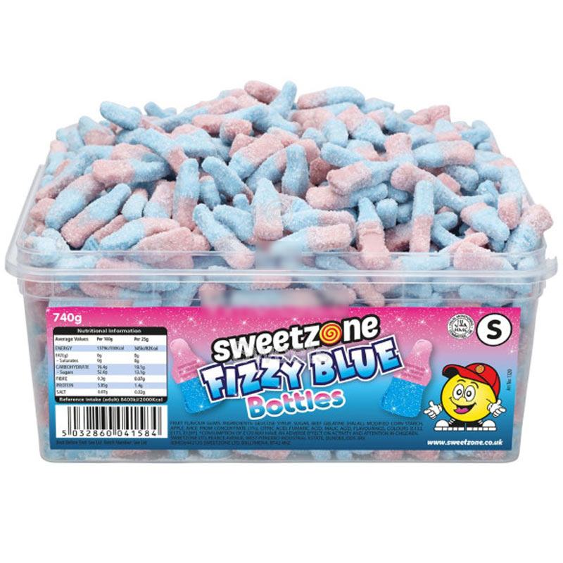 Fizzy Blue Bottles Tub 350pcs (805g) - treasureislandsweets.co.uk