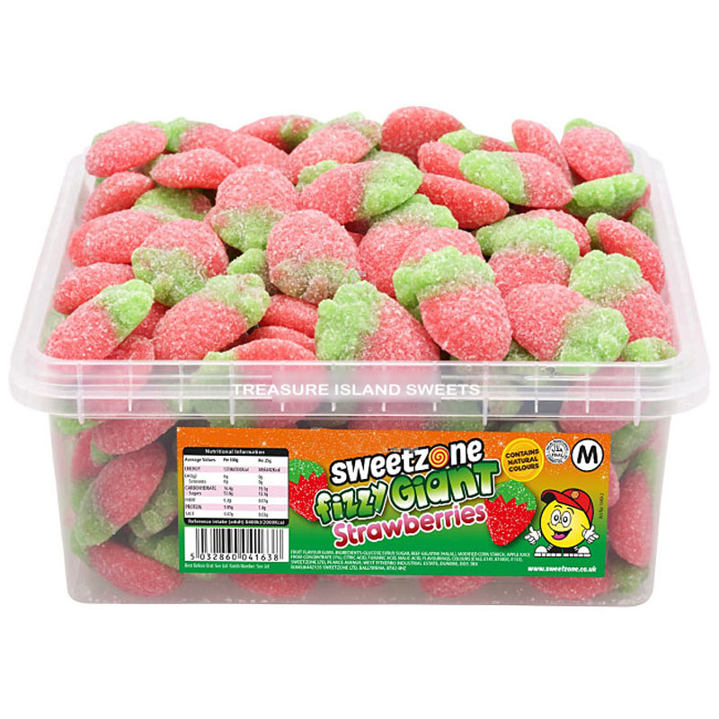 Fizzy Giant Strawberries Tub 100pcs (700g) - treasureislandsweets.co.uk