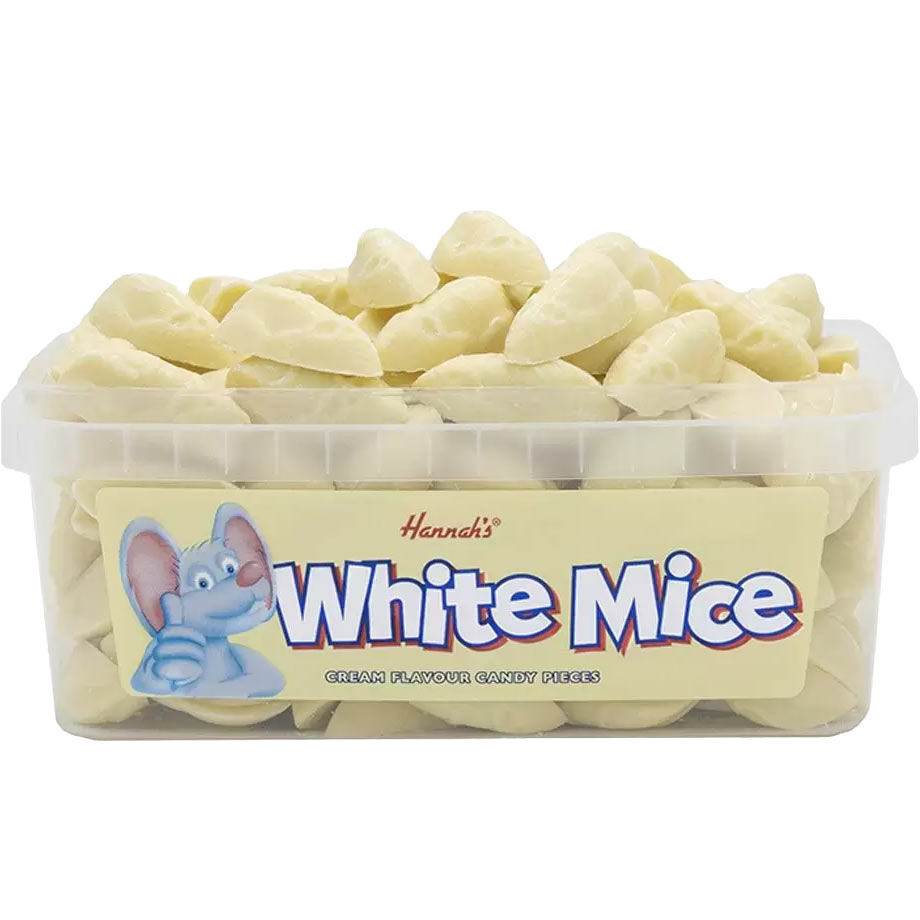 Hannahs White Mice Tub 120pcs (600g) - treasureislandsweets.co.uk