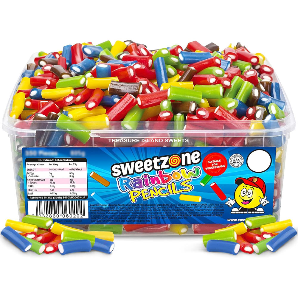 Rainbow Pencils Tub 350pcs (805g) Gummy Sweets - treasureislandsweets.co.uk