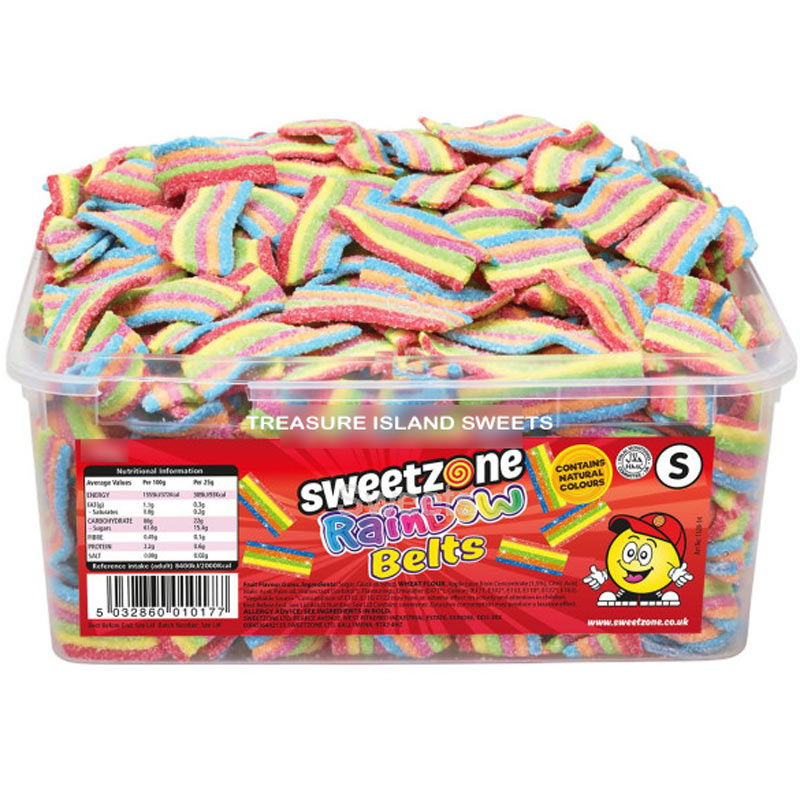 Rainbow Belts Tub 350pcs (805g) - treasureislandsweets.co.uk