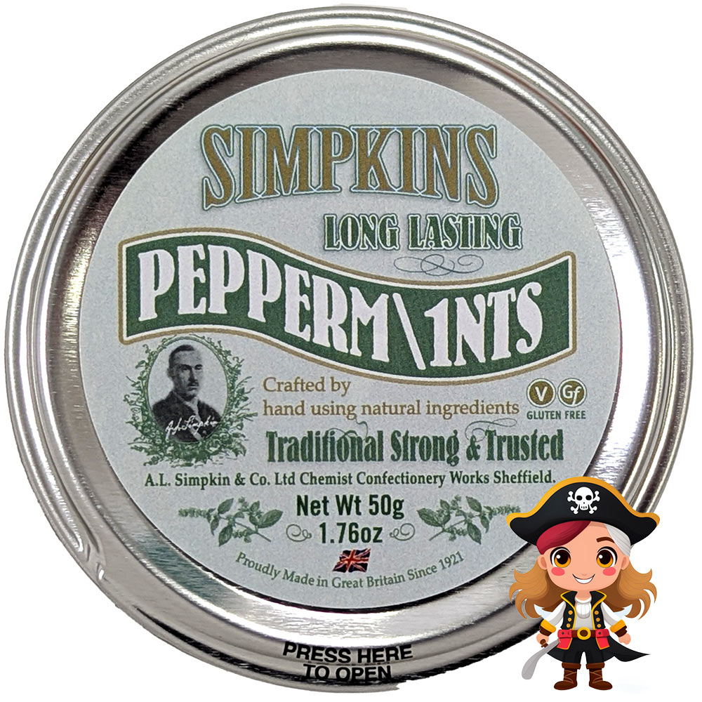 Simpkins Long Lasting Peppermints 50g Tin - treasureislandsweets.co.uk