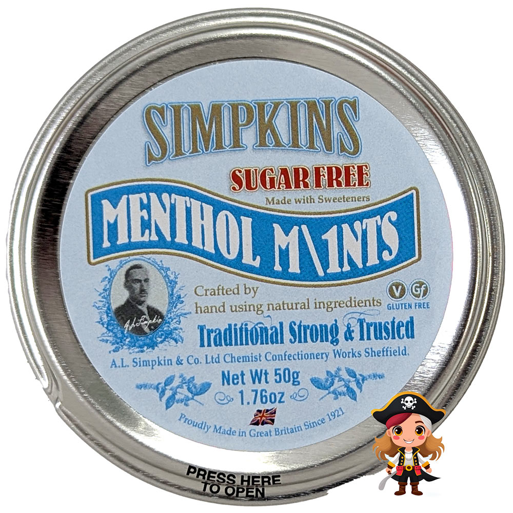 Sugar Free Menthol Mints Tin 'Simpkins' - treasureislandsweets.co.uk