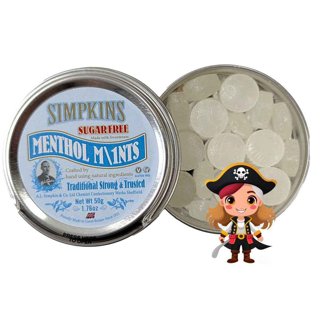 Sugar Free Menthol Mints Tin 'Simpkins' - treasureislandsweets.co.uk