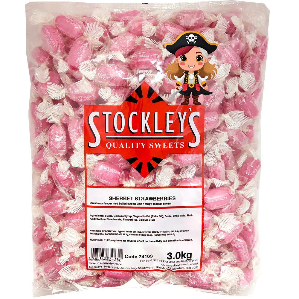 Sherbet Strawberries Bulk 3Kg Bag - Wrapped Sweets ...
