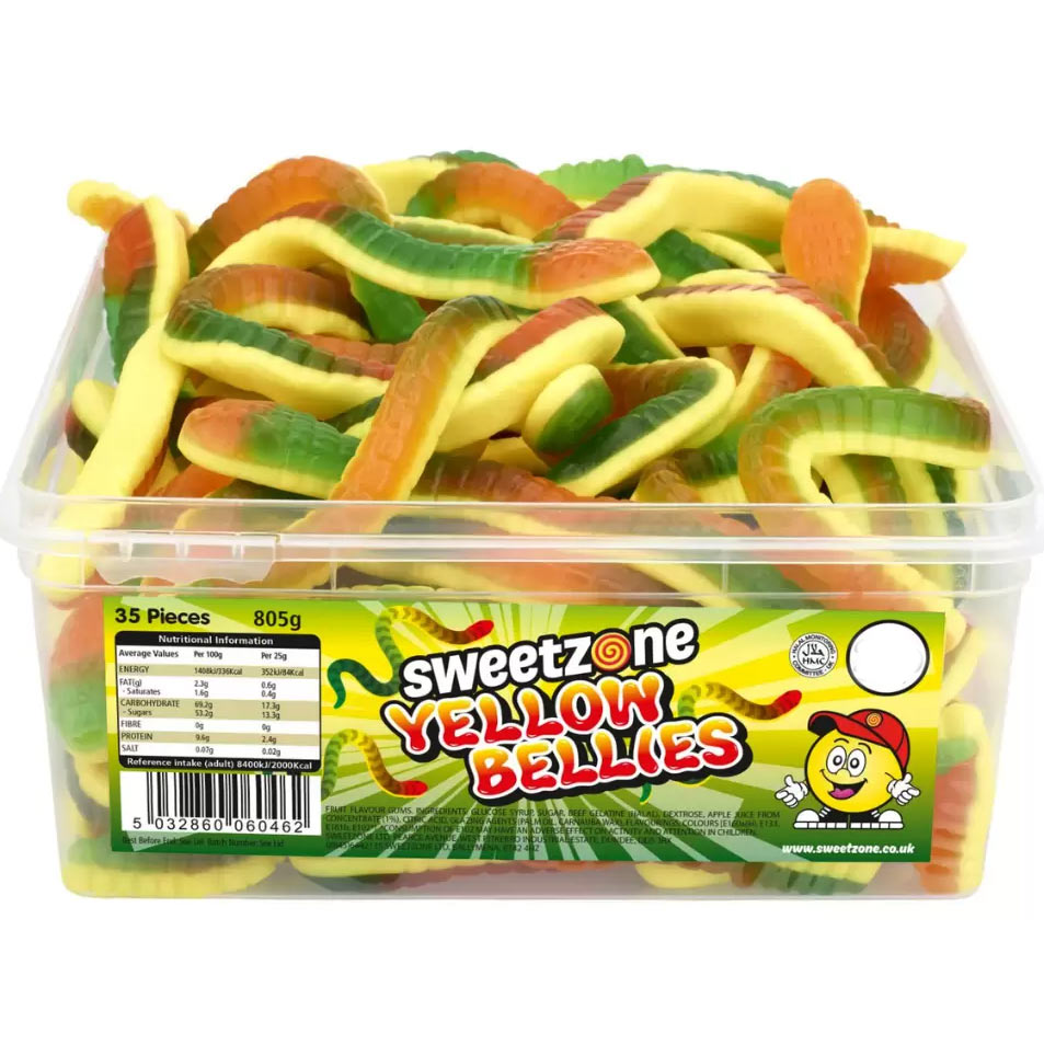 Yellow Bellies Tub Of 30 Edible Jelly Snakes - treasureislandsweets.co.uk